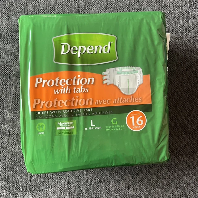 DEPEND INCONTINENCE PROTECTION with Tabs, Large, Maximum Absorbency 48 ...