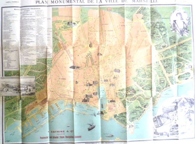 MARSEILLE TRAMWAYS 1917 ~ City Map Showing Tramway Routes £14.99 ...