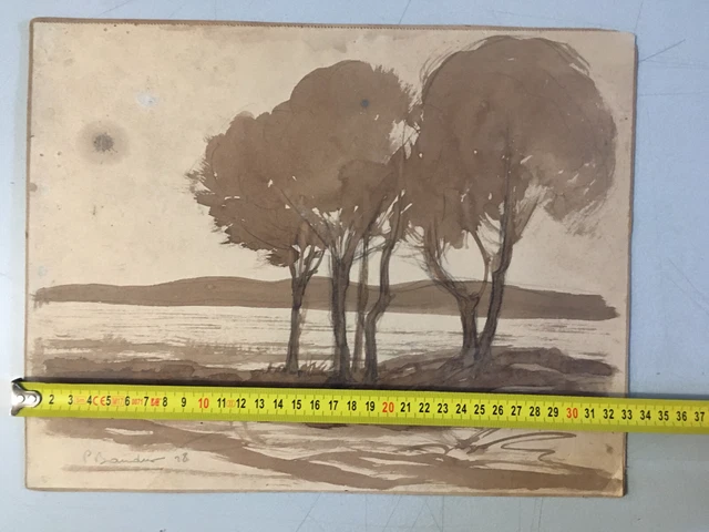 TRÈS BEAU Dessin Encre Lavis Paul Baudier Signé Paysage Arbre 1928 Rare ...