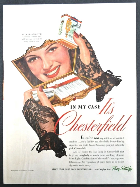 1942 RITA HAYWORTH Chesterfield Cigarettes Original Color Print Ad Art ...