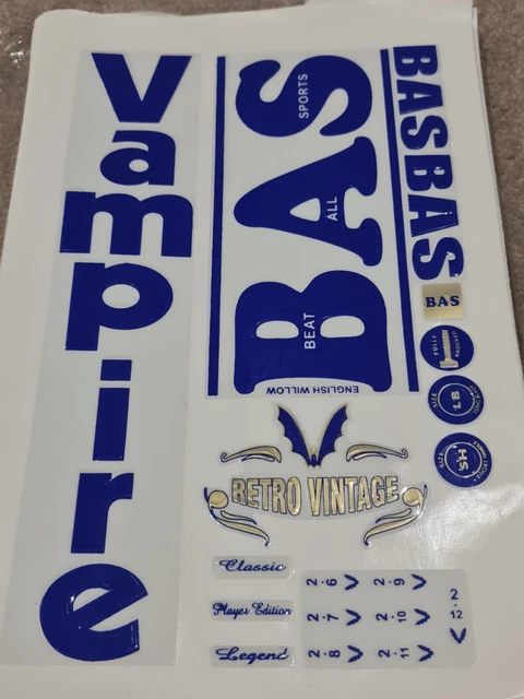 *3D EMBOSSED* BAS VAMPIRE RETRO VINTAGE BLUE CRICKET BAT STICKER. ONE ...