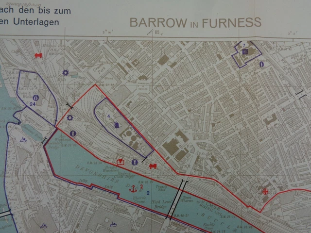 WW2 GERMAN ARMY TARGET MAP "BARROW IN FURNESS" (DOCKLANDS, SHIPBUILDERS ...