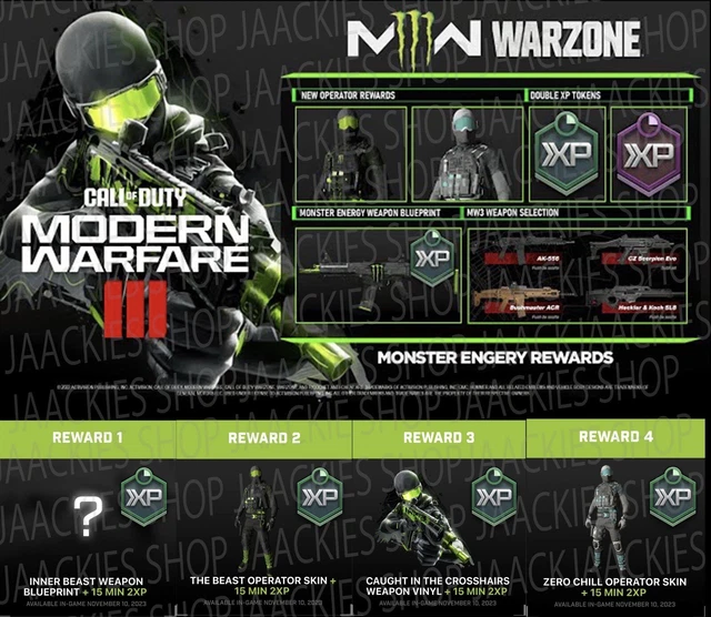 COD MODERN WARFARE 3 Monster Energy Skins 1 HEURE 2XP ENSEMBLE COMPLET ...