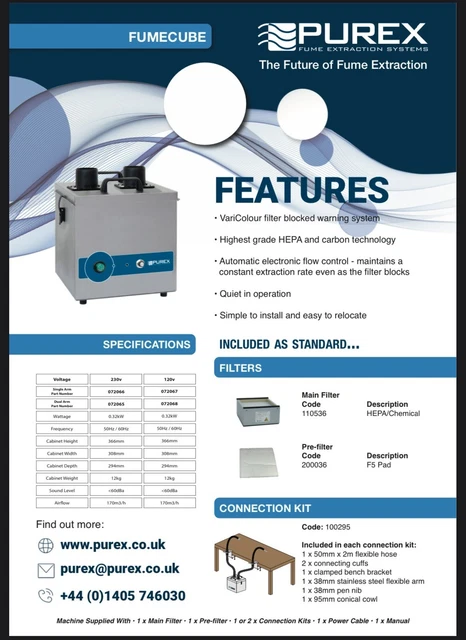BRAND NEW PUREX 230V ac Solder Fume Cube Extractor Unit Pre-filter DUAL ...