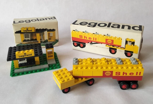 VINTAGE LEGO LEGOLAND x 2 Kiosk Building 608 Shell Tanker 621 with Box ...