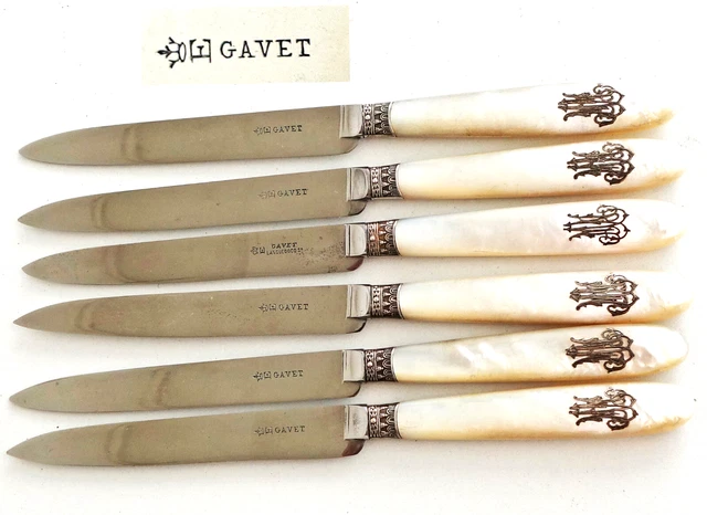 FRANÇOIS-CHARLES GAVET - 6 Couteaux en Nacre Coutelier du Roi XVIIIème ...