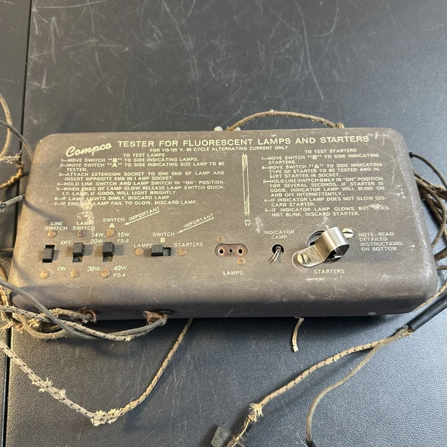 VINTAGE COMPCO FLUORESCENT Lamp & Starter Tester Chicago USA 1950’s £38 ...