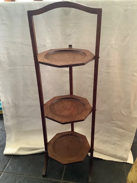 VINTAGE WOODEN THREE Tier Folding Cake /Plant Stand. Ideal for ...