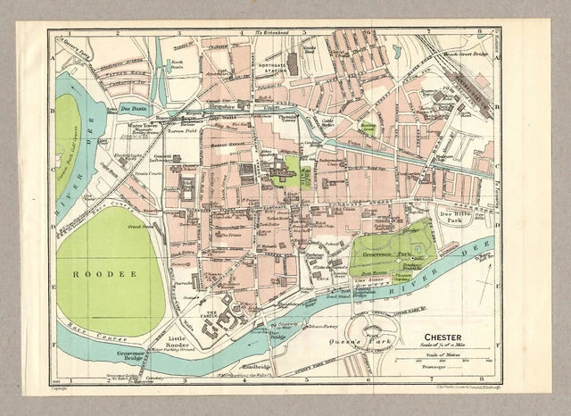1930 VINTAGE D/S Folding Map of Chester & Cathedral John Bartholomew 8. ...