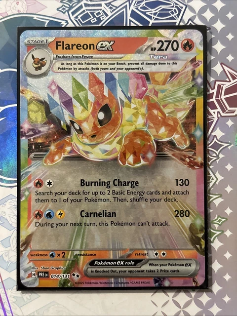 2025 POKEMON PRISMATIC EVOLUTIONS FLAREON EX FULL ART HOLO RAINBOW 14/ ...