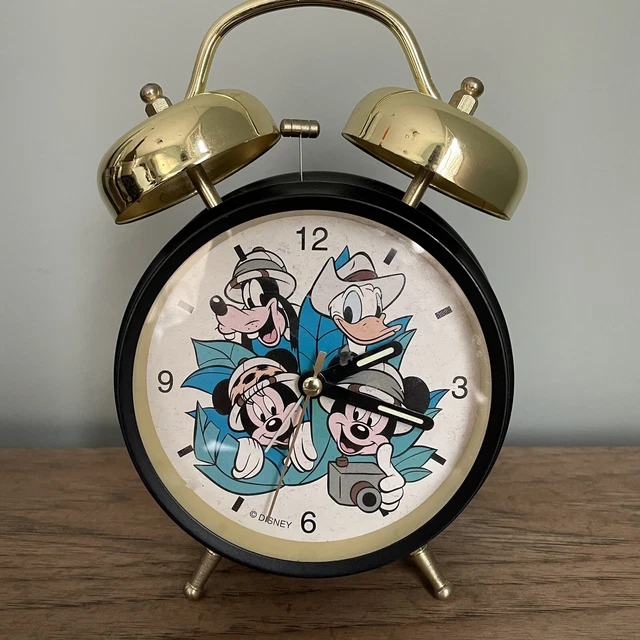 DISNEY MICKEY MOUSE Twin Bell Alarm Clock Retro Jungle Safari Goofy ...