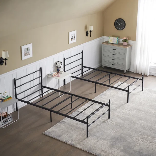 2 SINGLE METAL Bed Frames In Black Underneath Storage Space Ideal Small ...