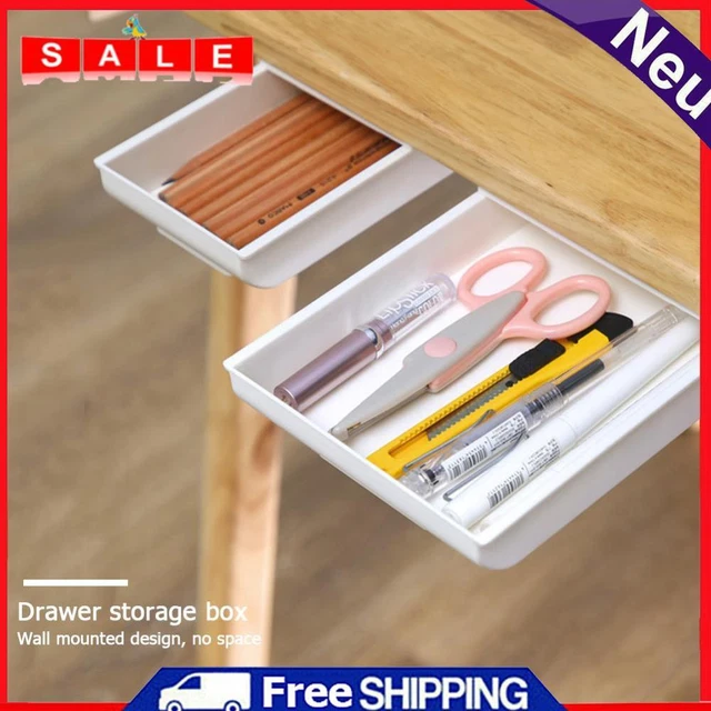 TABLE DRAWER STORAGE Box ABS Under Desk Stationery Organizer Tray ...