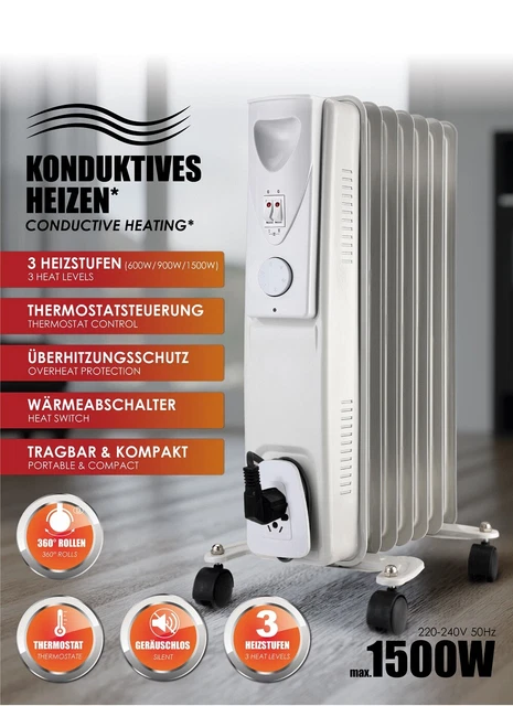 ELEKTRO ÖLRADIATOR HEIZRADIATOR Heizkörper Elektroheizung Heizgerät 1500W EUR 45,99 - PicClick DE