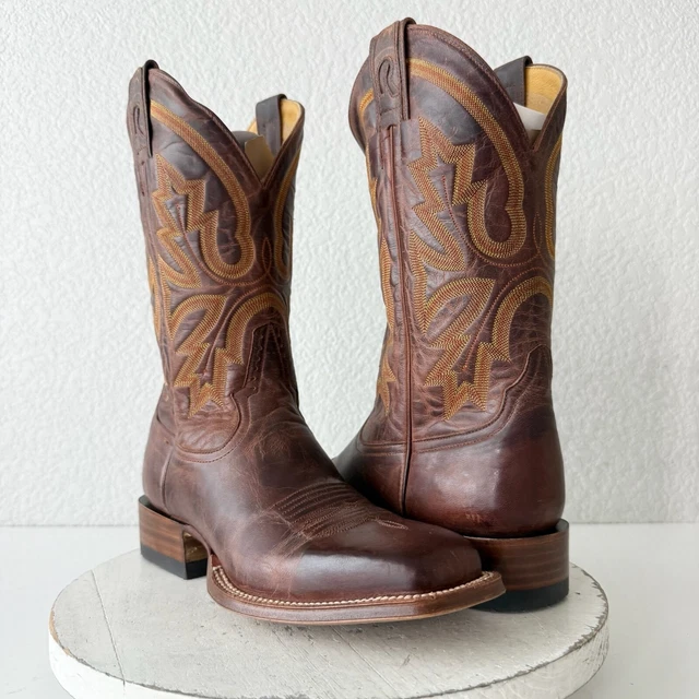 NEW ROD PATRICK Mens Cowboy Boots Cognac Brown Western Square Toe Size ...