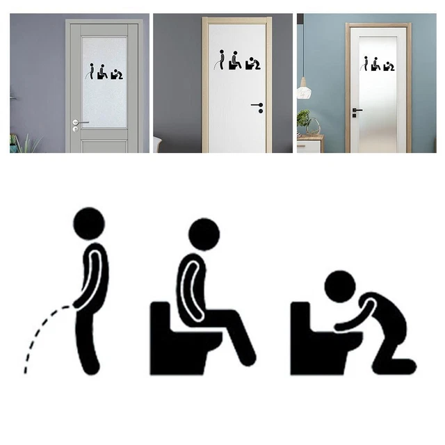 FUNNY TOILET SIGN Stickers Man WC Sticker Bathroom Door Washroom Wall ...