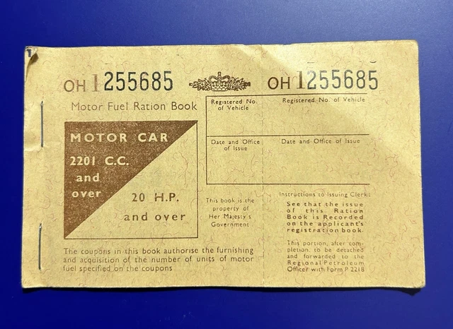 VINTAGE MOTOR FUEL Ration Book 2201cc - Unused £5.90 - PicClick UK