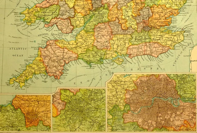 1922 MAP ENGLAND & Wales Liverpool Birkenhead Durham York Manchester ...