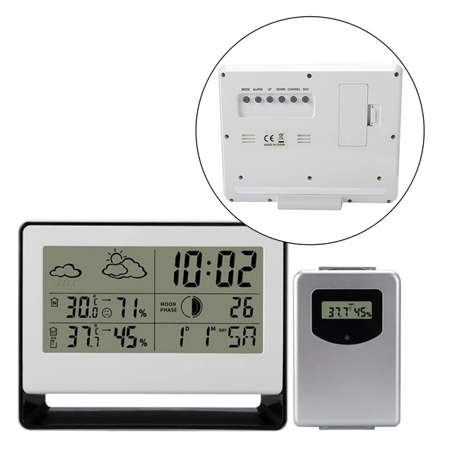 GRAND ÉCRAN SANS fil station météo intérieure extérieure thermomètre hygro EUR 37,67 - PicClick FR