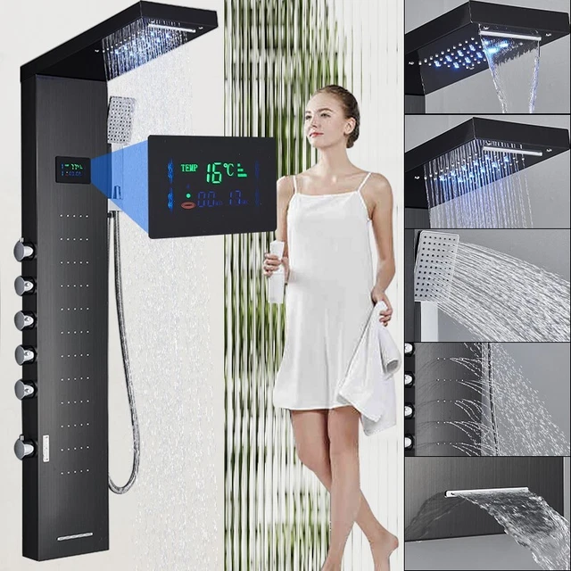 SHOWER PANEL STAINLESS steel black LED shower set shower column rain ...
