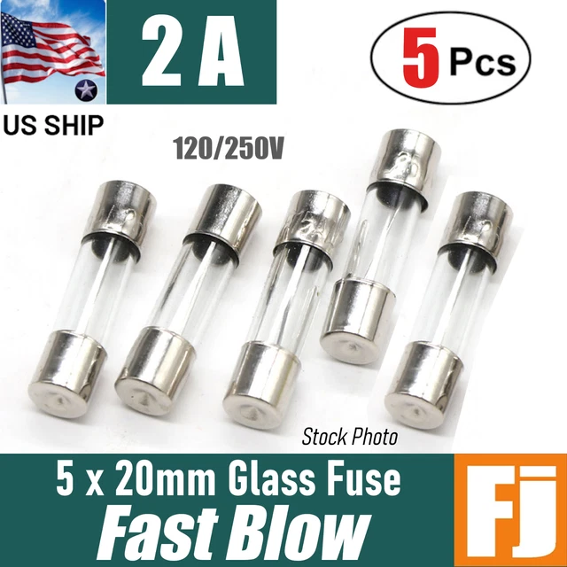 5 PCS Fast-Blow Fuse 2A 250V Glass Fuses 5 x 20 mm (2 Amp) | US Ship $7 ...