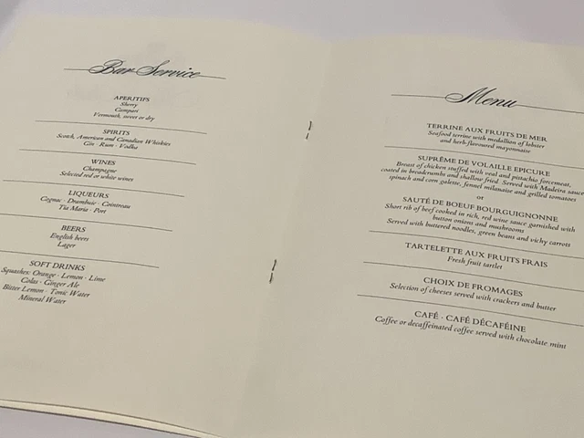 BRITISH AIRWAYS SUPER Club / business class USA-LHR MENU B QD 23186 Jan ...