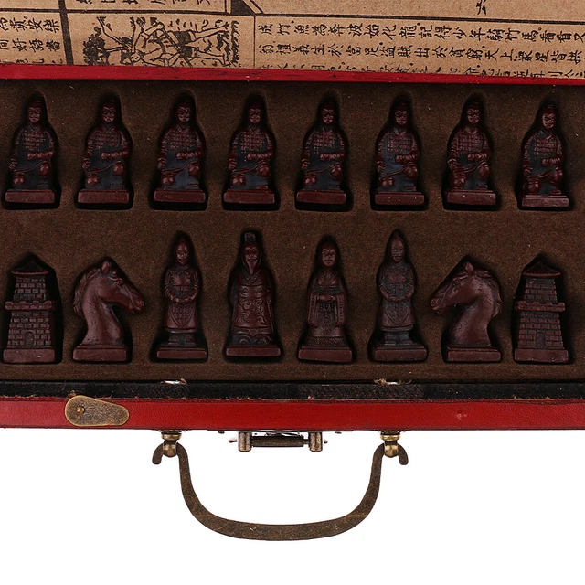 TERRACOTTA ARMY ANTIQUE Chinese Chess Set Board Game Pieces Vintage ...