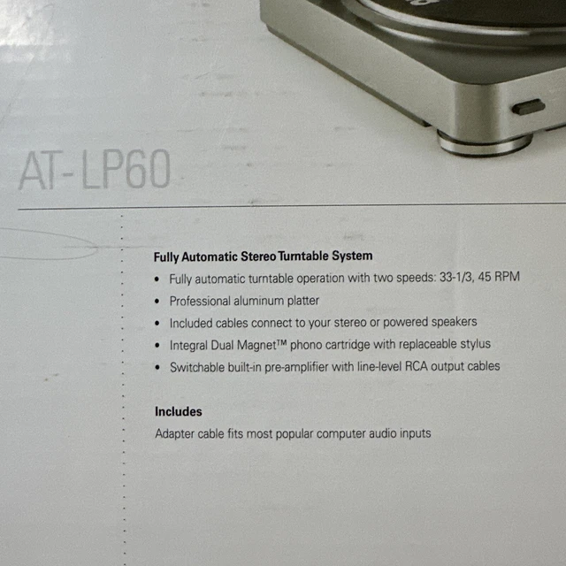AUDIO-TECHNICA AT-LP60 BELT-DRIVE Stereo Turntable - Tested - Small Lid ...