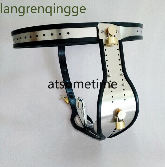 MALE ADJUSTABLE CHASTITY Belt Stainless Steel Built-in Cage Stopper ...