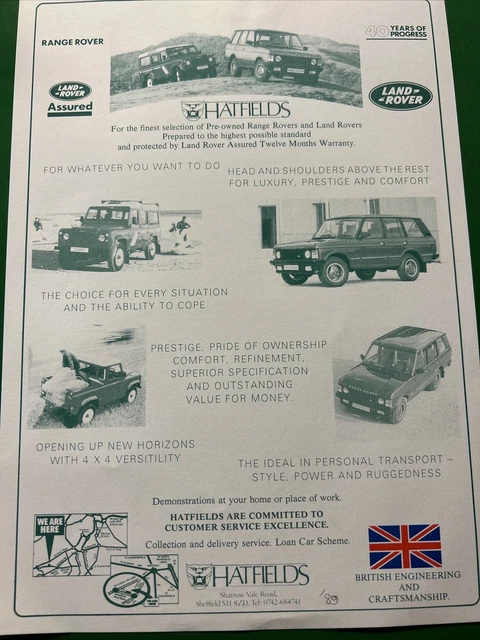 HATFIELDS LAND ROVER Original Car Sales Brochure Frameable Double Sided ...