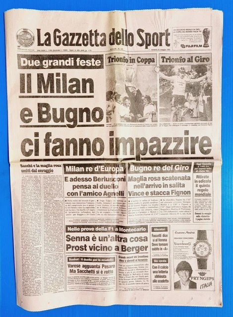 GAZZETTA DELLO SPORT 25 Maggio 1990 Milan Festa Vittoria Champions ...
