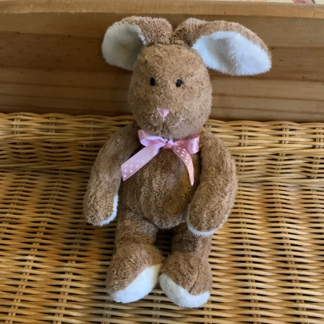 TESCO 05 BUNNY Rabbit soft toy brown with pink bow 9" 2005 £8.99 ...