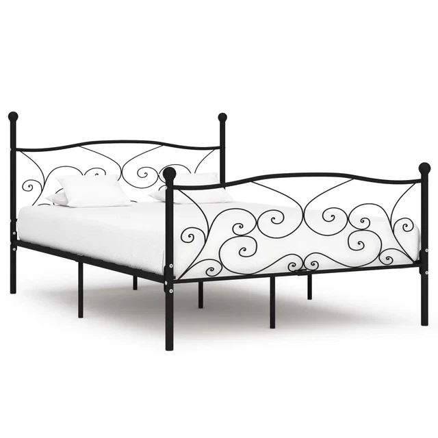 WALPLUS METAL BED Frame with Slatted Base Black 160x200 cm King Bed £ ...
