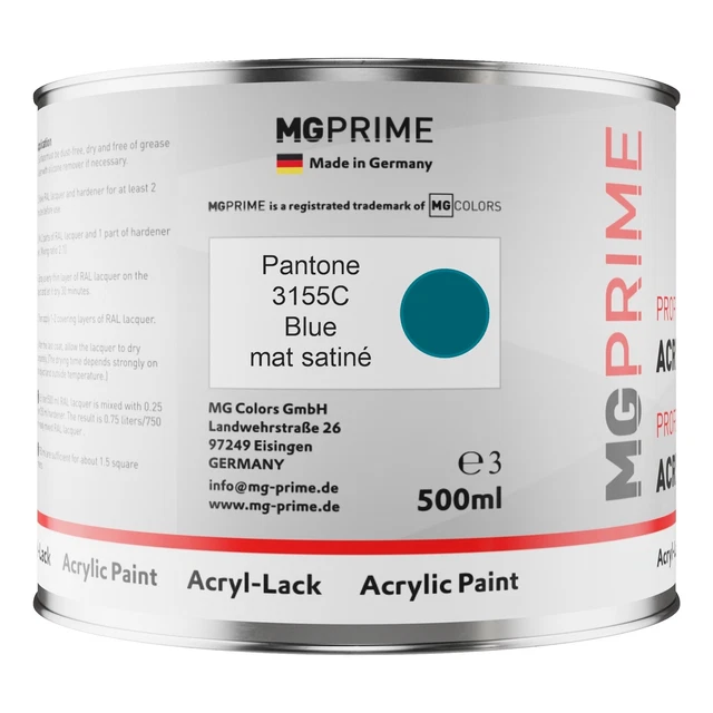 PANTONE 3155C BLUE Peinture acrylique mat satinée Pot de 0,75 litre ...