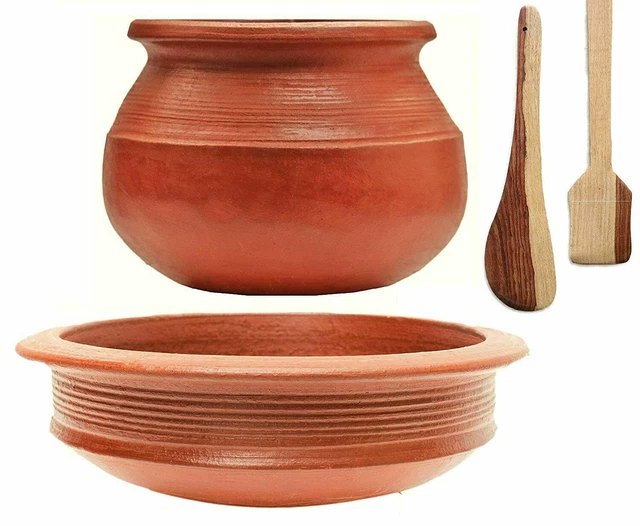 TERRACOTTA CLAY POTTERY Mud Pot/Earthen Handi Kadhai Combo Red 3 L each ...