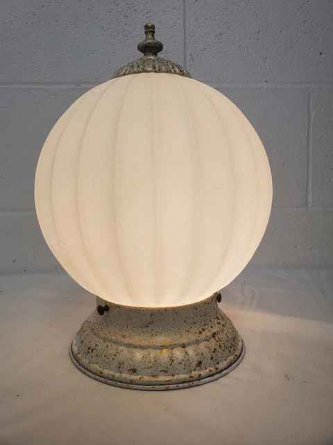 VINTAGE MID CENTURY Modern Art Deco Fixture Flush Mount Globe Hobnail ...