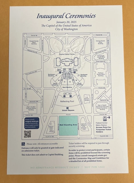 DONALD TRUMP 2025 Official Inauguration Ticket Mall Standing Turquoise ...