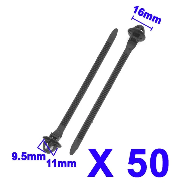 50 PACK BLACK Nylon Cable Car Trailer Zip Ties Wrap Push Rivets Clips ...