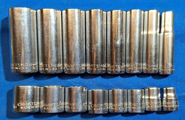 USA CRAFTSMAN 16PC 3/8" dr SAE Deep & Shallow -V- series 12pt socket ...