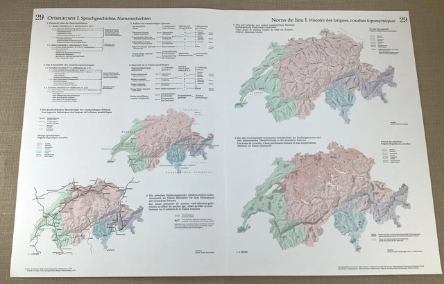 1978 LARGE VINTAGE Map of Switzerland Swiss Languages Linguistics ...