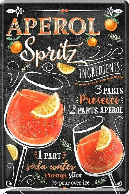 RETRO BAR TIN Sign 20x30 Recipe Aperol Spray Wall Board Long Drink Bar ...