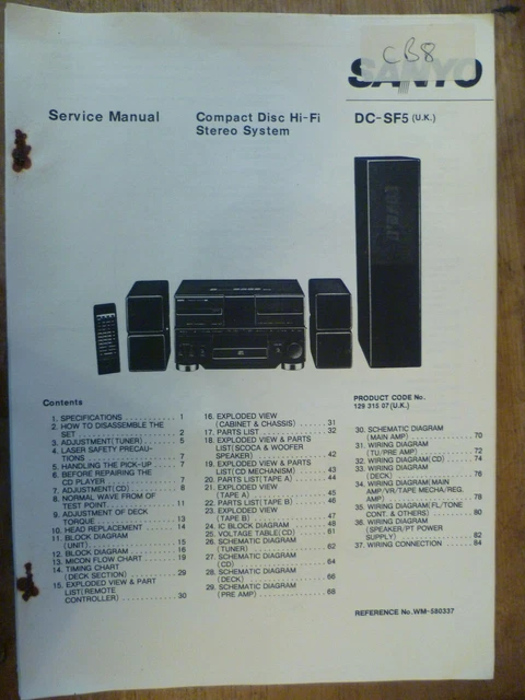 SANYO DC-SF5 (UK) Compact Hi-Fi System Original Service Manual £7.22 ...