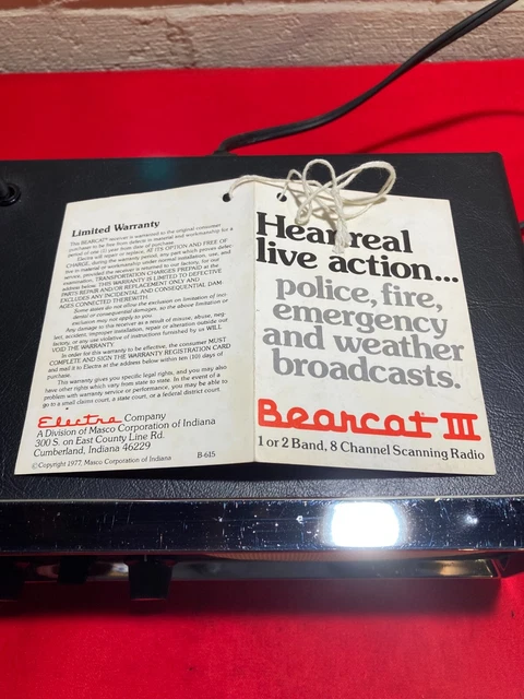 BEARCAT SCANNER RECEIVER Model Bc111 Electra Mfg 5-1- 78 Antique $12.95 ...