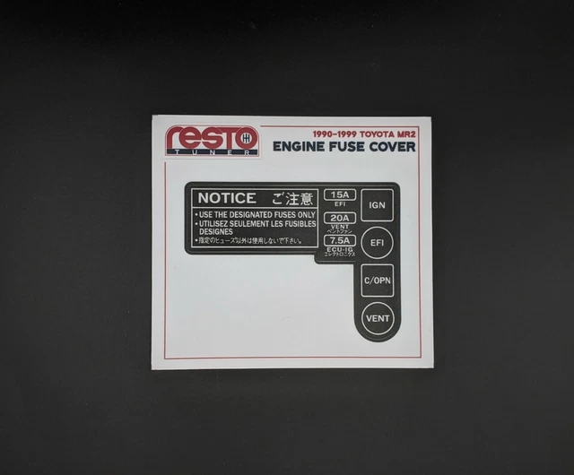 1990-99 TOYOTA MR2 MK2 SW20 Engine Bay Fuse Box Cover Reproduction ...