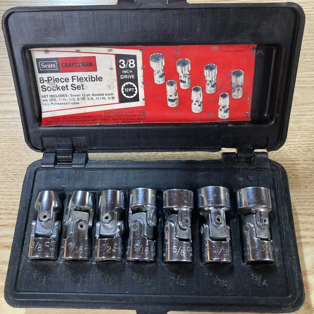 VINTAGE SEARS CRAFTSMAN eight piece flexible socket set 3/8 Dr. 3/8-3/4 ...