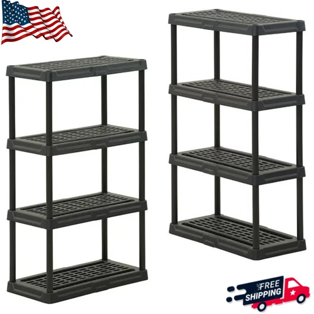 4-TIER HEAVY-DUTY PLASTIC Adjustable Shelving Garage Storage Unit Rack ...