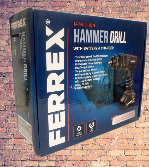 14.4V FERREX LI-ION Cordless Multipurpose Drill & Battery + Charger New ...