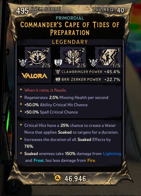 TINA'S WONDERLANDS PRIMORDIAL Cape of Tides (Claw/Zerker/Regen/Ab/Spell ...