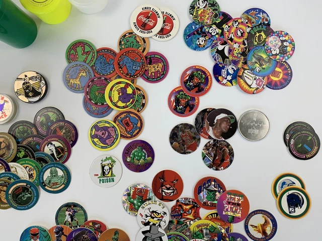LOT 100+ VINTAGE 1990s POGs + Slammers Bad Boy Club MJ Slammer MMPR ...