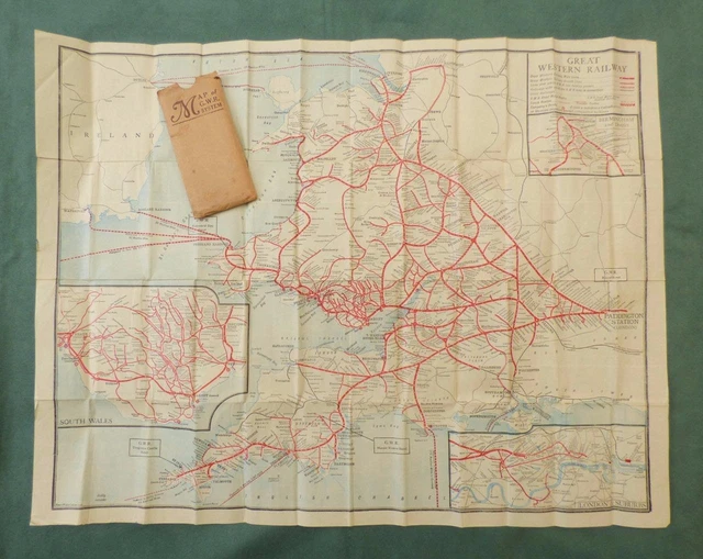 1930'S VINTAGE GREAT WESTERN RAILWAY GWR ROUTE MAP - London Paddington ...